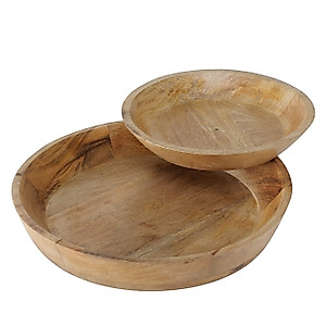 WHW Whole House Worlds Stockbridge Rimmed Bowls, Set of 2, Hand Crafted, Sustainable Mango Wood, Food Safe, 15.75 D and 11.75 D Inches