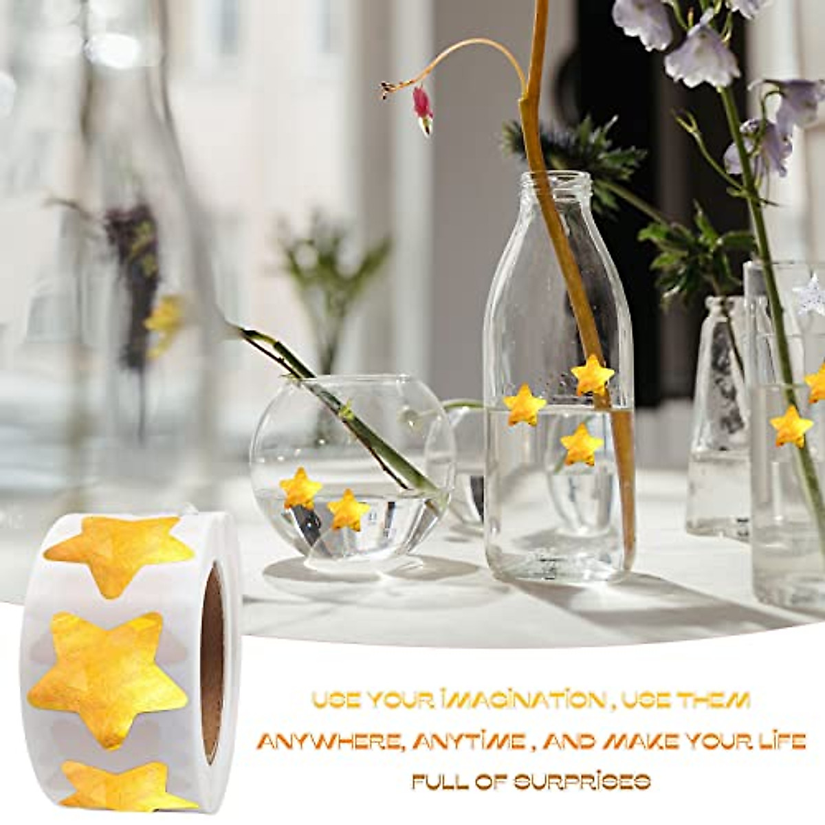 BLMHTWO 500pcs 1 Inch Star Stickers Gold Star Stickers Gold Stickers Foil Holographic Self-Adhesive Star Stickers for Kids Reward Behavior Chart Student Planner Classroom Teacher Supplies