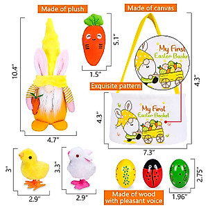 80UncleKimby 8PCS My First Easter Basket Stuffers Gifts Baby Kids - includes Eggs, Wind-Up Bunny & Chick, Stuffed Plush Carrot, Gnome for Toddlers Girls Boys Party Favors