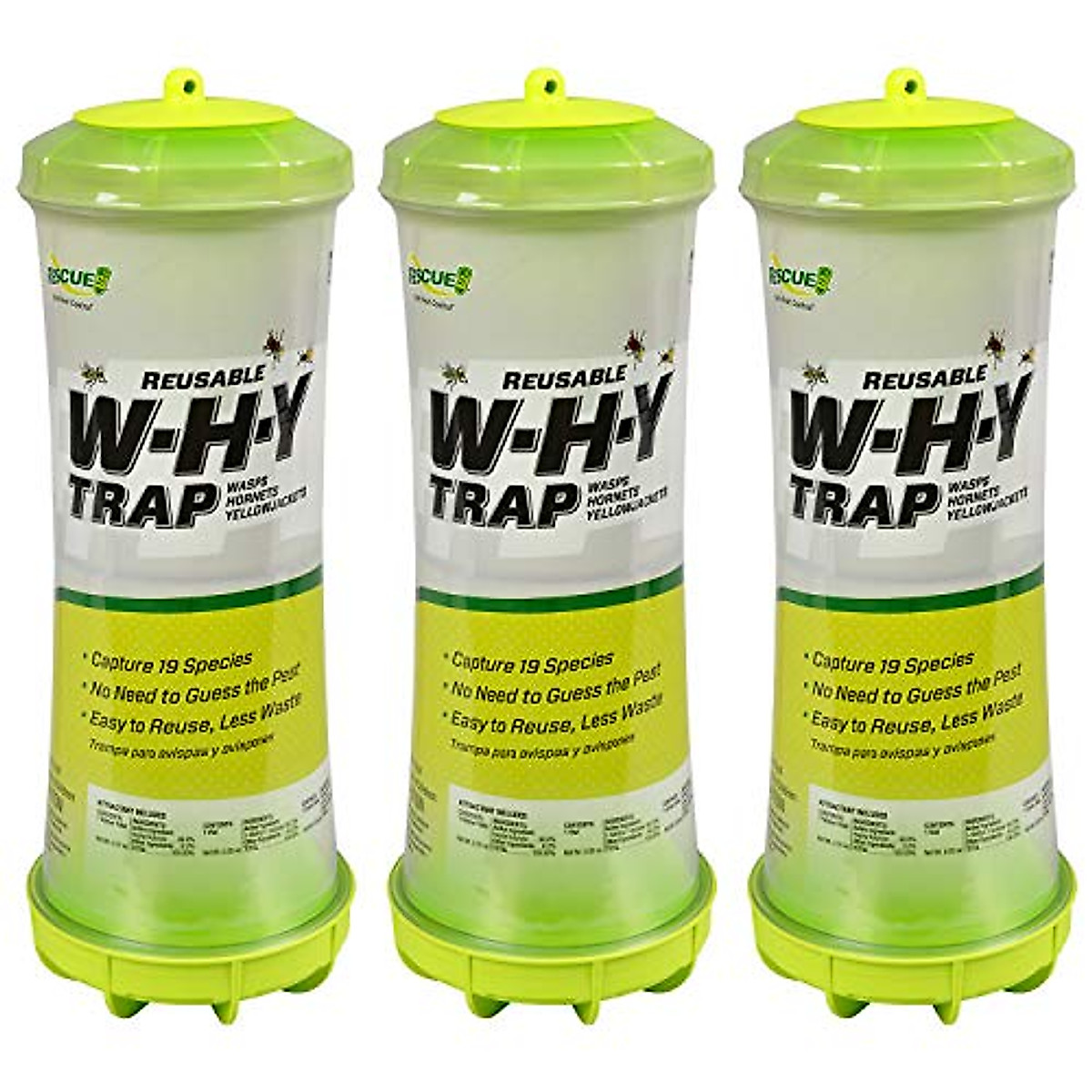 RESCUE! WHY Trap for Wasps, Hornets, & Yellowjackets – Hanging Outdoor Trap - 3 Traps