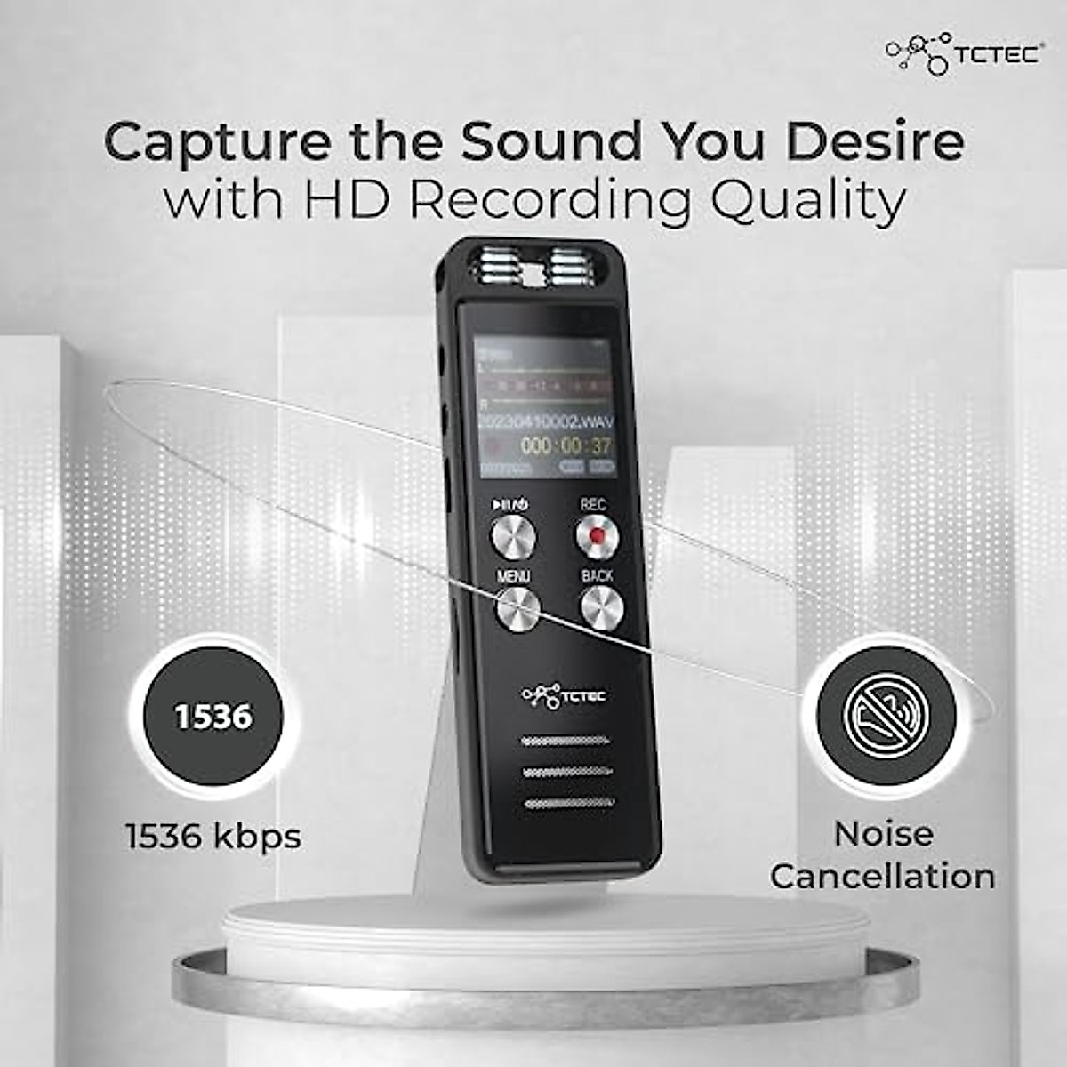96GB TCTEC Digital Voice Recorder, Voice Activated Recorder with 7000 Hours Recording Capacity, Audio Noise Reduction, Sound Tape Recorder with Playback, Clip-on Mic Dictaphone for Meeting, Lecture