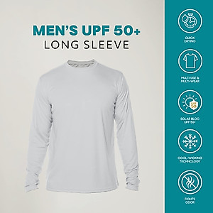 Vapor Apparel Men's Wanderlust Sailing Solar Outdoor UPF 50+ Long Sleeve T-Shirt, UV Sun Protection for Fishing, Running, Hiking, Pearl Grey, Medium