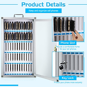 Amylove Cell Phone Locker Cabinet Aluminum Alloy Pocket Chart Storage Locker Box Cabinet Wall-Mounted Cell Phones Storage Cabinet Cell Phones Locker Box with Handle for Office Classroom Gym (60 Slots)