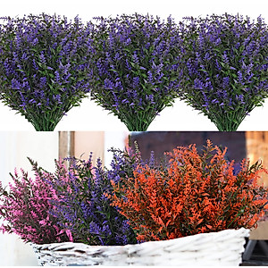 Purple Artificial Lavender 12Pcs Lavenders Plant Faux Flowers Artificial Plants Outdoor Plastic Flowers Uv Resistant Lavender Bouquet Fake Flowers Outdoor Kitchen Garden Window Home Front Porch Decor