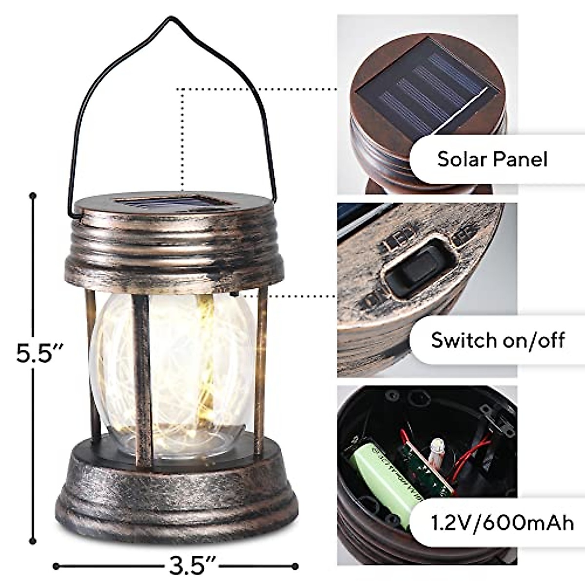 2 Pack Solar Outdoor Lamp - Retro Style Solar Lanterns Outdoor - LED Solar Lanterns Outdoor Decorative - Garden Hanging Solar Lanterns Outdoor Waterproof for Patio