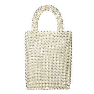 YUSHINY Women Colored Acrylic Beaded Top-Handle Clutch Vertical Evening HandBag for Wedding Party (OffWhite)