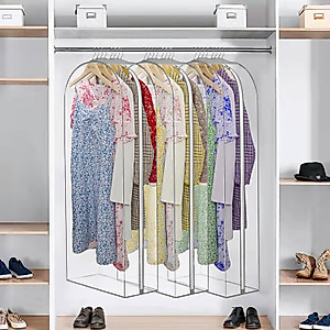 10" Gusseted All Clear Garment Bags for Hanging Clothes 4 Pack 50" Dress Bags for Closet Hanging Storage for Suit, Coats, Grey