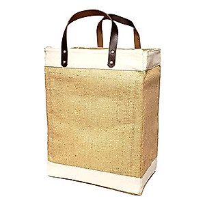 Eco-Friendly Large Jute and Cotton Leather Handle Market Tote Bag (Natural - No Embroidery)