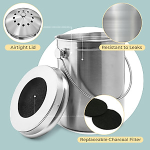 EPICA Stainless Steel Compost Bin 1.3 Gallon-Includes Charcoal Filter