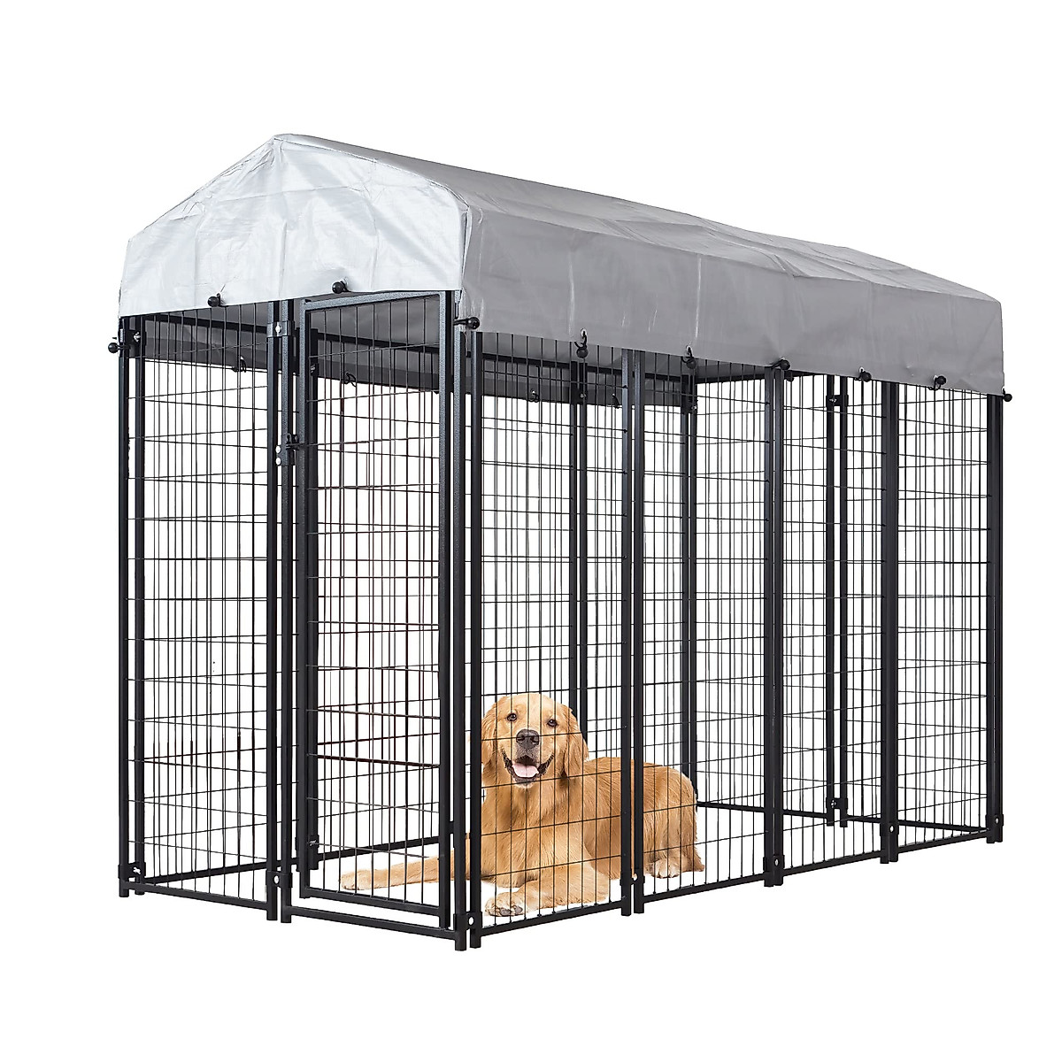 HITTITE Large Outdoor Dog Kennel, Heavy Duty Outdoor Dog Cage, Anti-Rust Dog Pens Outdoor with Waterproof UV-Resistant Cover and Secure Lock for Backyard,8'L x4' W x 6'H（with Roof）