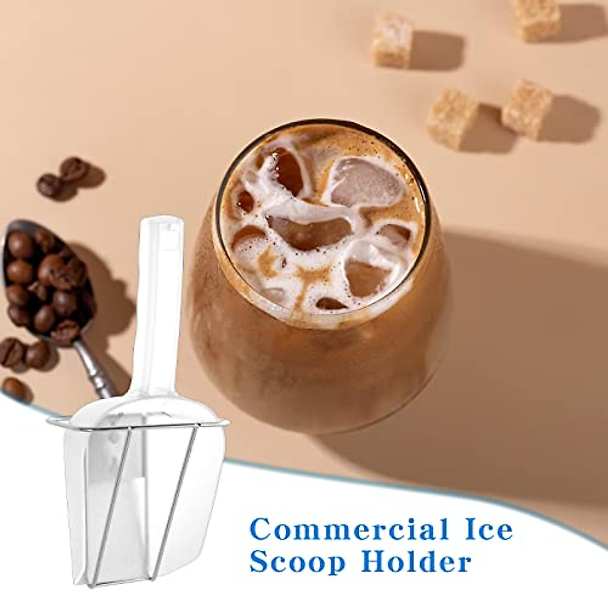 4 Pieces Magnetic Ice Scoop Holder for Side of Fridge Ice Maker Scoop Holder Metal 24 OZ Ice Scoop Clear Plastic Ice Scoop for Ice Machine with Holder for Party Wedding Ice Bucket