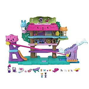 Polly Pocket Doll House with 2 Micro Dolls, Toy Car, Doll Furniture & 4 Pets, Expandable Pet Adventure House