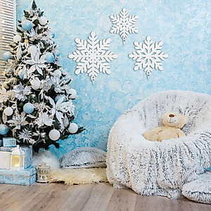 Threehoney 3 Pcs Wooden Blue Snowflake White Snowflake Towel Hooks Xmas Socks Hooks Pool Towel Rack Outdoor Wooden Flip Christmas Tree Decorative Wall Hook for Bathroom Bedroom (White)