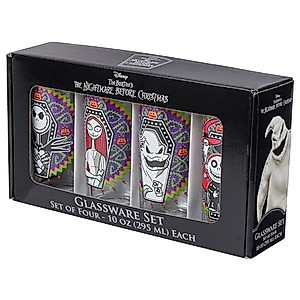 Silver Buffalo Disney Tim Burton Nightmare Before Christmas Day of the Dead Design 4 Pack Tumbler Glass Set, 10 Ounces