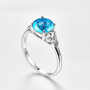Emsione Created Blue Topaz 925 Sterling Silver Plated CZ Ring for Women