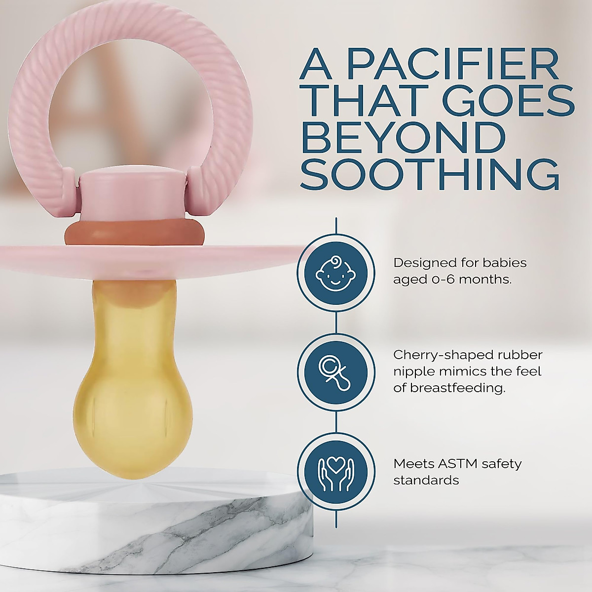 Itzy Ritzy Natural Rubber Pacifiers, Set of 2 – Natural Rubber Newborn Pacifiers with Cherry-Shaped Nipple & Large Air Holes for Added Safety; Set of 2 in Blossom & Rosewood, Ages 0 – 6 Months