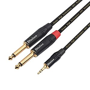 Disino 1/8 Inch TRS Stereo to Dual 1/4 inch TS Mono Y-Splitter Cable 3.5mm Aux Mini Jack Stereo Breakout Cable Path Cords - 6 feet