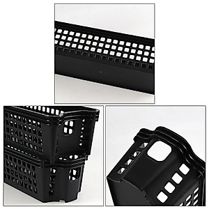 Morcte 12 Pack Narrow Plastic Storage Basket, Stacking Slim Plastic Baskets, Black