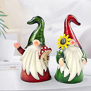 HONGLAND Garden Gnome Statue Outdoor Metal Gnome Yard Art 18 Inch Gnome Figurine Decorative Stakes for Holiday Xmas Lawn Patio Yard Garden Decor-2 PCS