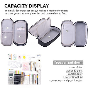 CICIMELON Durable Pen Pencil Case for School Supplies, High Capacity Pencil Bag Pouch Organizer for Teen Girls Boys Adults, Black