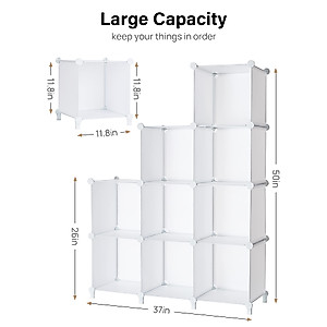 Kootek Cube Storage Organizer 9-Cube Modular Bookshelf DIY Plastic Clothes Shelves Closet Organizer Bins Square Storage Box with Hammer for Living Room Bedroom Office, White