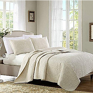 Brandream 5Pcs Beige Paisley Quilted Comforter Set King Size Bed Quilt Set Cotton Bedspread Coverlet Set