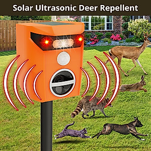 X-PEST Solar Powered Deer Repellent Ultrasonic Outdoor Animals Repeller Away Device for Yard Such As Raccoons, Deer, Dogs, Cats, Foxes, Skunk and More Waterproof - 2 Pack