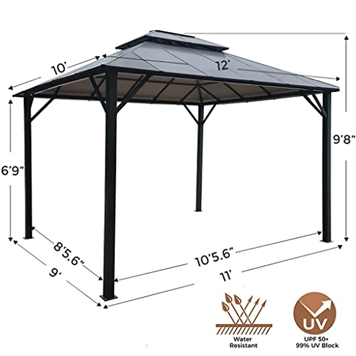 ZGJHFF 12 ft. x 10 ft. Aluminum Hardtop Outdoor Patio Gazebo with Insulated Double-Roof Hardtop and Netting