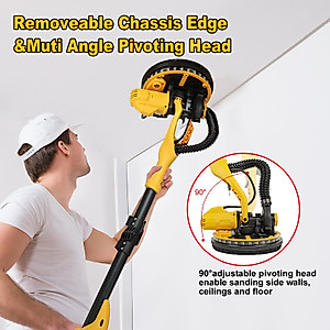 Drywall Sander,950W Electric Drywall Sander with Vacuum, Popcorn Ceiling Removal Tool with Variable Speed 800-2100RPM,Floor Sander with Foldable Handle, 16 Sanding Discs,Pure-Copper Motor (Yellow)