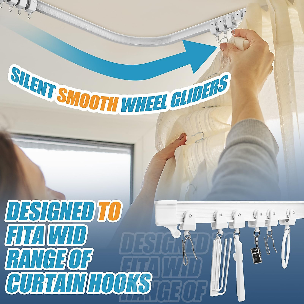 Super More 16.5 FT Bendable Curtain Track Ceiling Mounted Straight Curved Ceiling Track Set Top Side Mounting Ceiling for Installation Windows Curtain Room Divider Curtain - 5 Meter White