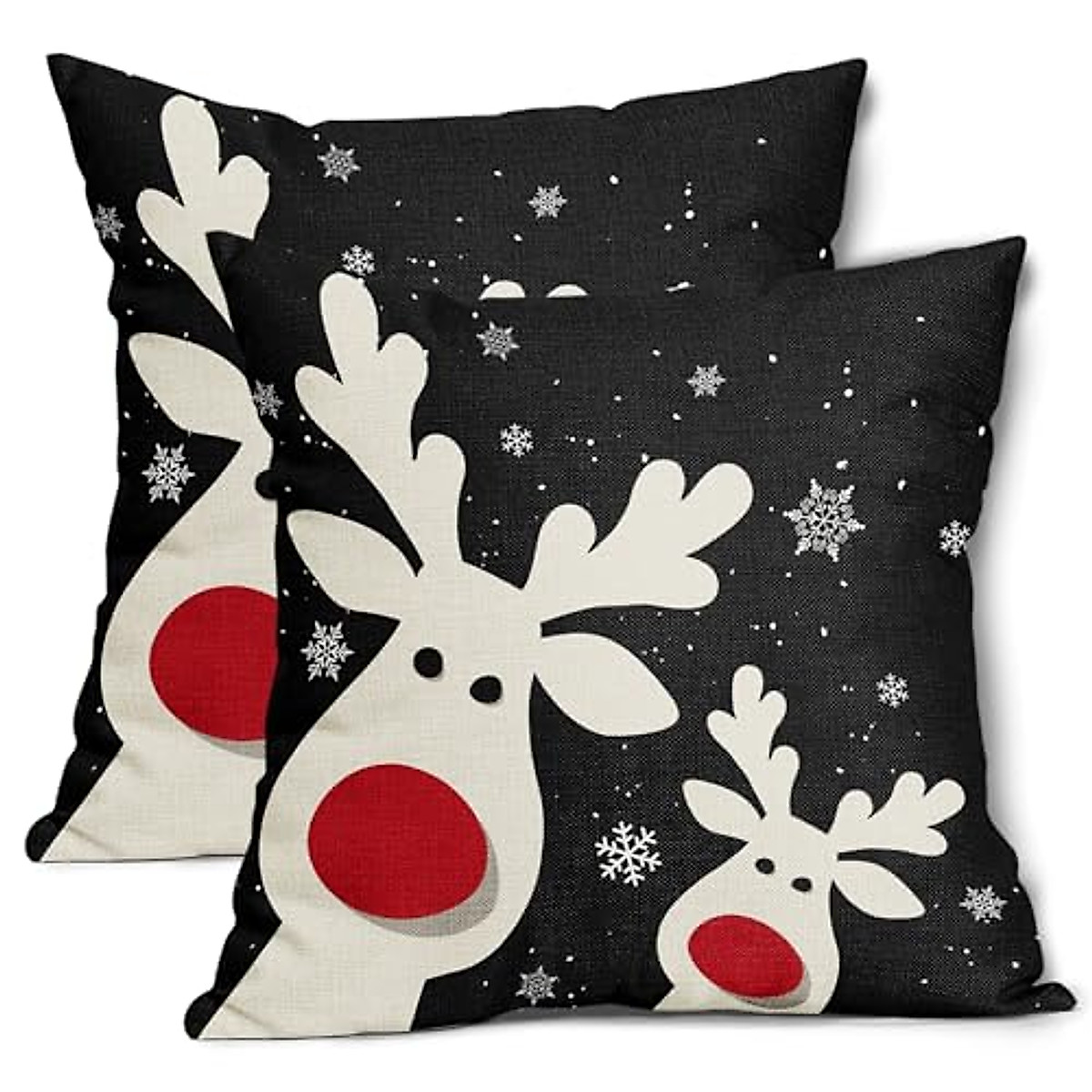 aportt Deer Christmas Pillow Covers 20X20 Inch Winter Black Snowflake Reindeer Decorative Pillow Cases Merry Christmas Holiday Square Throw Pillows Set of 2 Home Decor for Sofa Couch Bedroom Outdoor