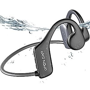 Swimming Headphones Bone Conduction Headphones Bluetooth 5.3 Wireless IPX8 Waterproof Headphones Open Ear Sports Earphones with Mic, Waterproof Wireless headset for Workout, Hiking, Diving, Cycling