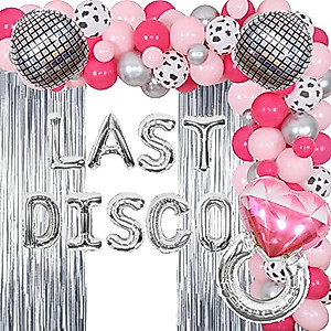 Last Disco Bachelorette Party Balloon Garland Arch Kit Silver and Pink Tinsel and Disco Ball Balloon for Nashville Western Disco Cowgirl Bachelorette Party Decoration, Bridal Shower