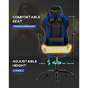 Gaming Chair Office Chair Desk Chair Massage PU Leather Recliner Racing Chair with Headrest Armrest Footrest Rolling Swivel Task PC Ergonomic Computer Chair for Back Support, Blue