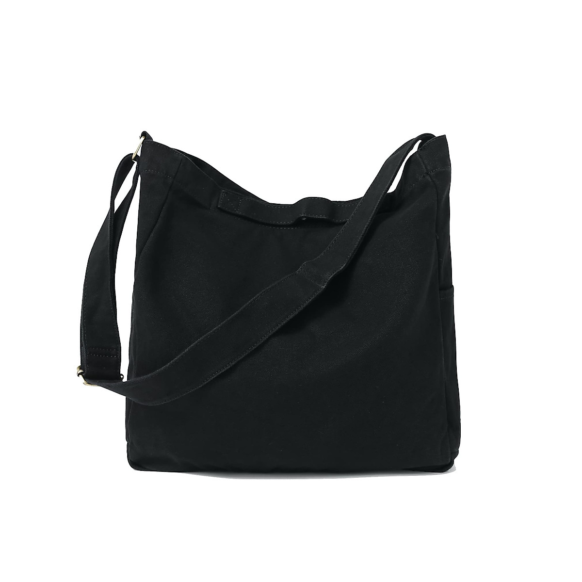 Jeelow 20oz Washed Canvas Tote Shoulder Crossbody Bags Purse Handbag For Men & Women Adjustable Strap (Black)