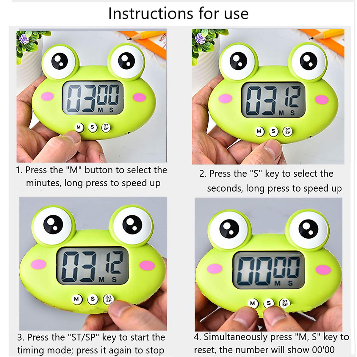 Kitchen Timer, Cute Cartoon Animal Countdown Timer, Digital Cooking Timer with Magnetic, LCD Large-Screen Visual Clock, Hangable Alarm Clock with Stand，for Cooking Bake Sport Game (Timer-QW)