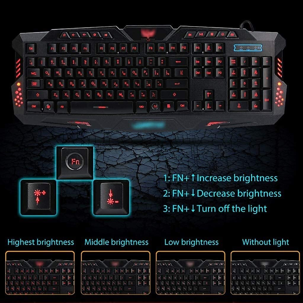 HJJWL Gaming Keyboard and Mouse, Backlit Mouse Keyboard Set, Three-Color Backlit Keyboard,Ergonomic Design，Seven Key Colorful Glowing Gaming Mouse, Up to 3200dpi