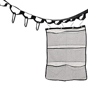 LAMURO Hanging Mesh Camping Organizer Storage Bag with Camping Storage Strap; Portable Mesh Caddy Shampoo Holder Organizer; 6 Pocket Storage Caddy Hanging Organizer and Storage Strap with 8 Hooks