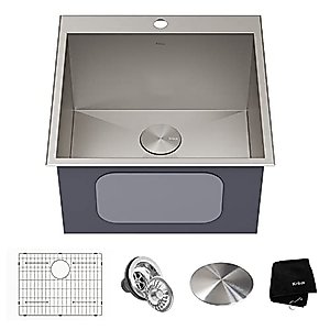 KRAUS Standart PRO 22-inch Drop-In Top Mount 16 Gauge Stainless Steel Single Bowl Laundry Utility Sink, KHT301-22L