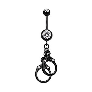 Covet Jewelry Blackline Handcuff Sparkle Belly Button Ring (14 GA, Length: 10mm, Clear)