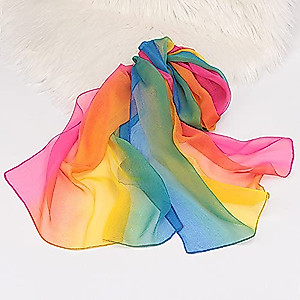 GOFINEE Women Soft Chiffon Multi-Colored Long Neck Scarf Head Hair Wrap Rainbow
