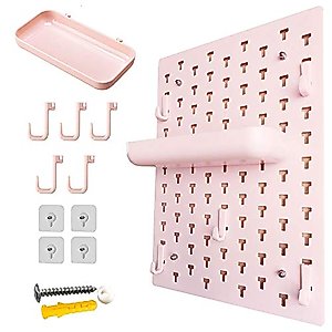 AncBace Wall Shelf Floating Shelves Wall Mount Shelf Pegboard Hooks Organizer Storage Racks Decorative DIY for Living Room Kitchen Bathroom Office Entryway Plastic Convenient (1, Pink)