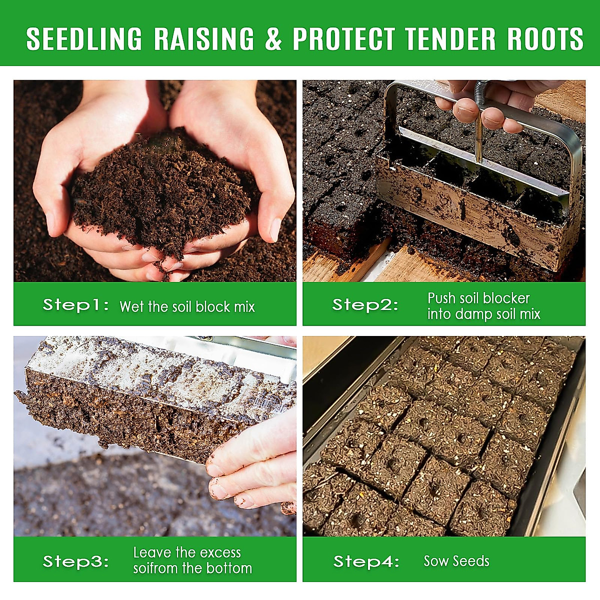 Soil Blocker, 8 Cell Soil Blocker for Seed Starting, 2 inch Manual Soil ...