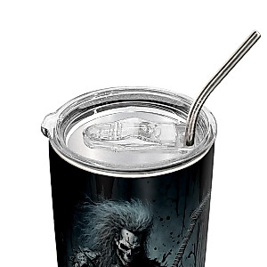 20oz Metal Rock Skull Reaper Electric Guitar Tumbler, Guitarist, Musician Gifts, Coffee Thermos for Men, Stainless Steel Double Wall Vacuum Insulated Coffee Mug, Travel Cup with Lid