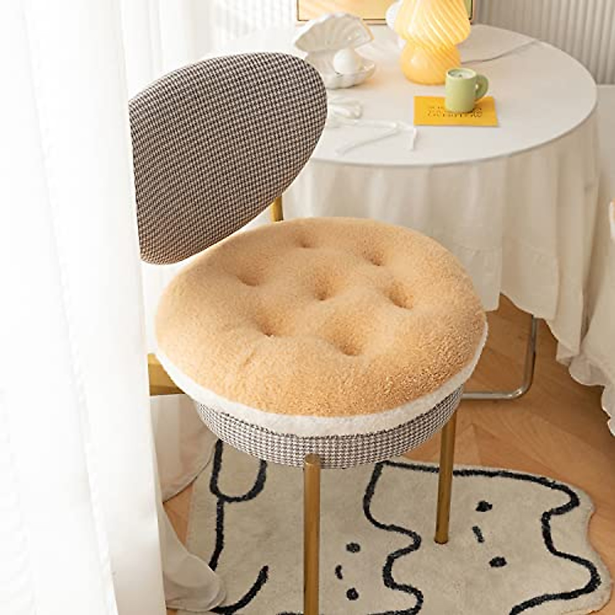 unlockgift Sherppa Round Chair Cushion 16 inch, Office Sedentary Butt Pillow, Decorative Seat Cushion for Rocking Chair,Couch,Bedroom,Car,Cream White