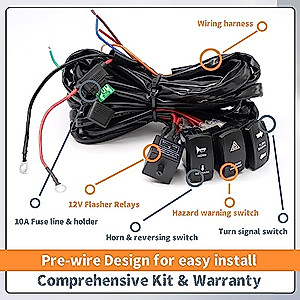 Erchon Pre-wired ATV UTV Turn Signal Horn Kit,Universal Street Legal Kit Warning Light Rocker Switch Kit with 1Horn Reverse Lights Flasher Relay Fuse,blinker kit for UTV ROV ATV Golf SXS