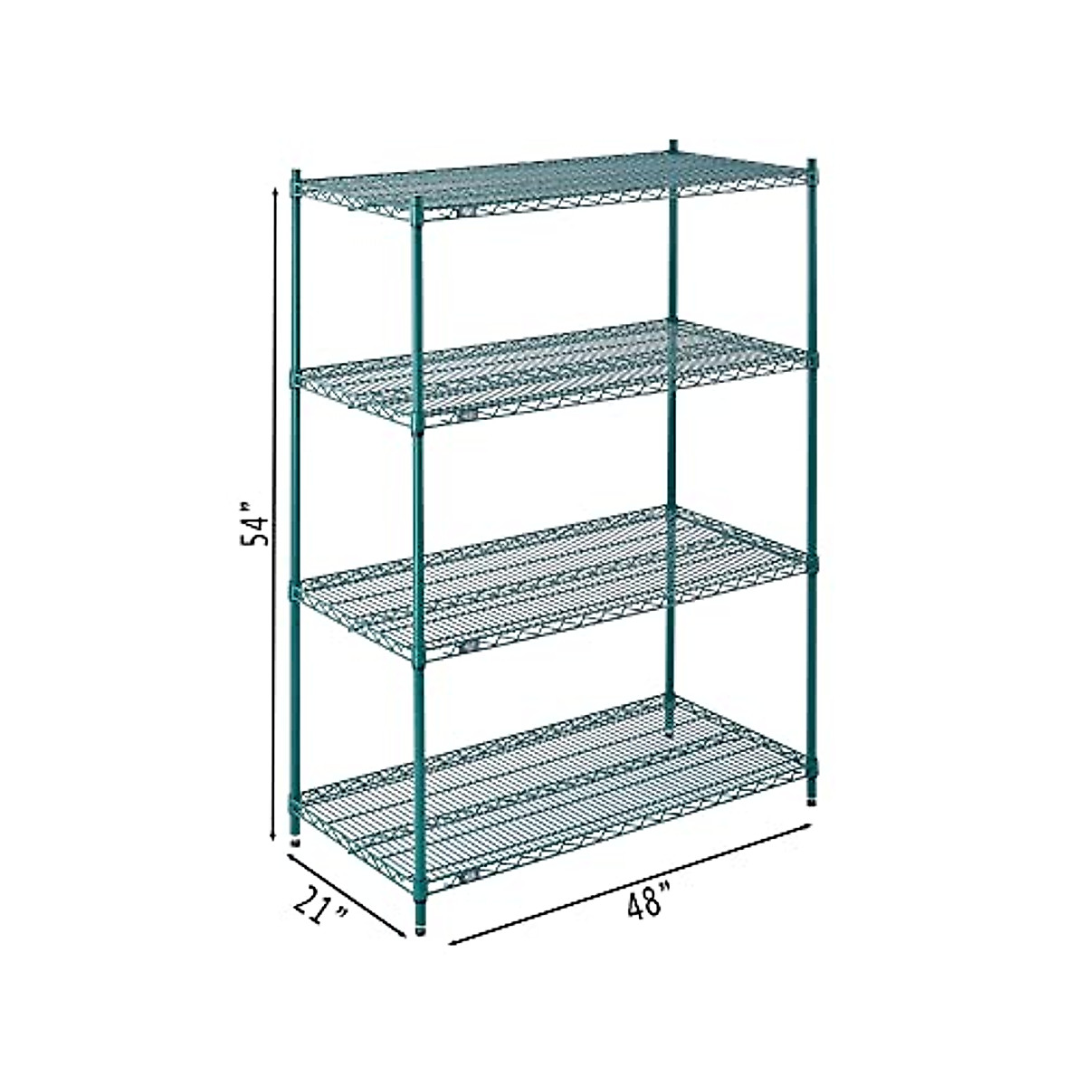 Nexel 21" x 48" x 54", 4 Tier Adjustable Wire Shelving Unit, NEXGuard Anti-Microbial Agent, NSF Listed Commercial Storage Rack, Poly-Green, Leveling feet