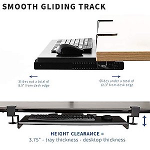 VIVO Clamp and 12 inch Rail Set for DIY Custom Wooden Keyboard Trays (Tray Not Included), Under Desk Pull Out Slider Track with Extra Sturdy C-clamp Mount System, Black, MOUNT-RAIL02