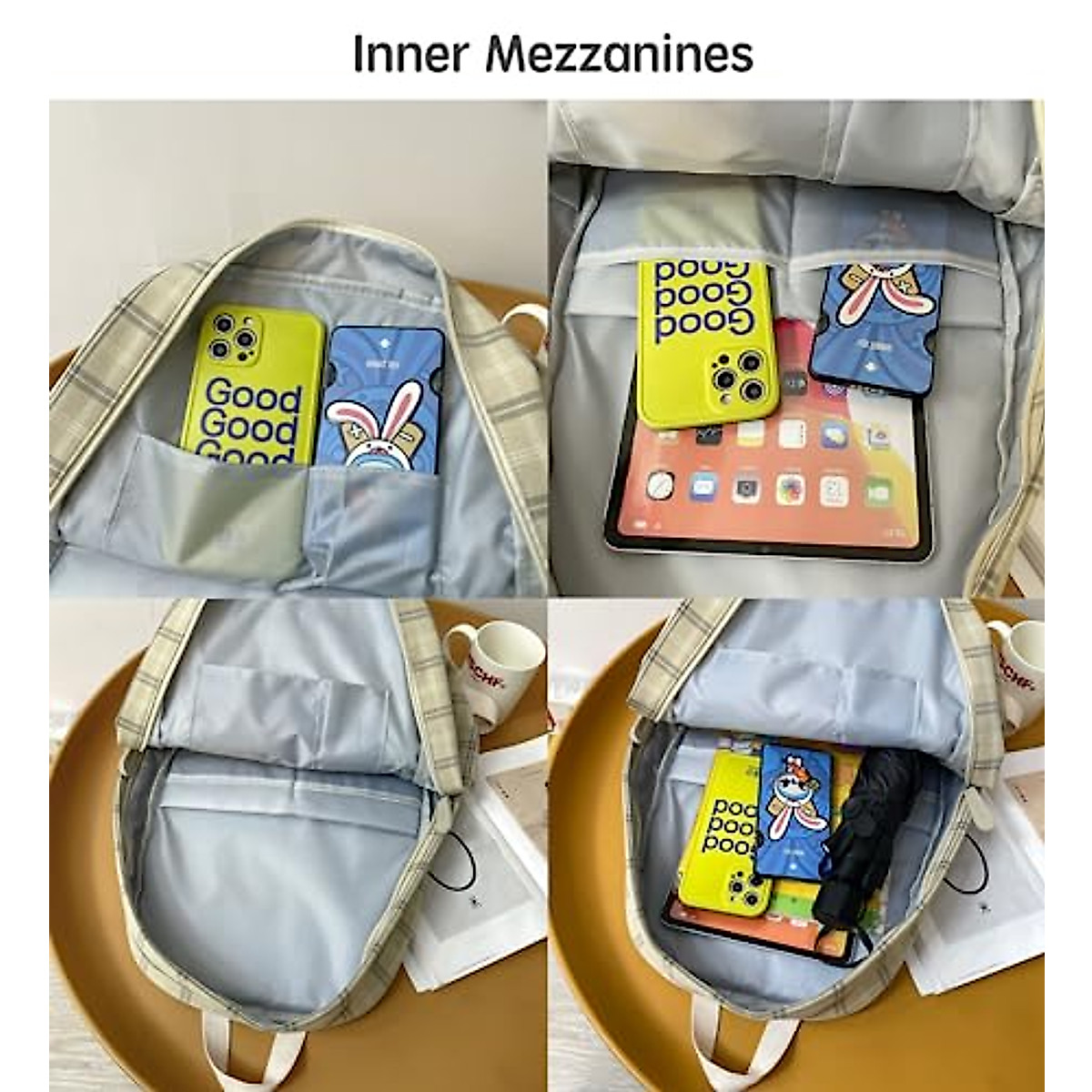 JHTPSLR Light Academia Aesthetic Backpack Plaid Preppy Backpack Teen Girls Book Bags Back to School Backpack Supplies (Light Grey)