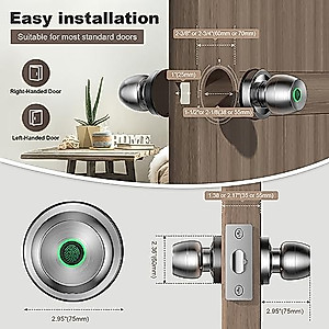 HEI LIANG Fingerprint Door Lock Smart Door Knob, Biometric Door Lock Smart Lock Fingerprint Door knob with App Control, Suitable for Bedrooms,Cloakroom,Apartments Offices,Hotels (Satin Nickel)